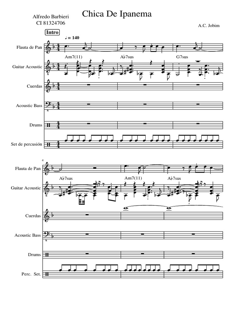 Alfredo Barbieri - Chica de Ipanema - Intro-AABA-Interludio | PDF ...