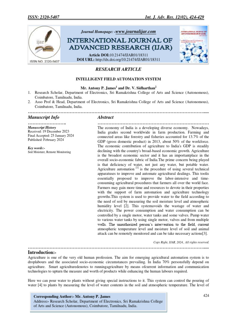 Intelligent Field Automation System | PDF | Microcontroller | Electrical Engineering