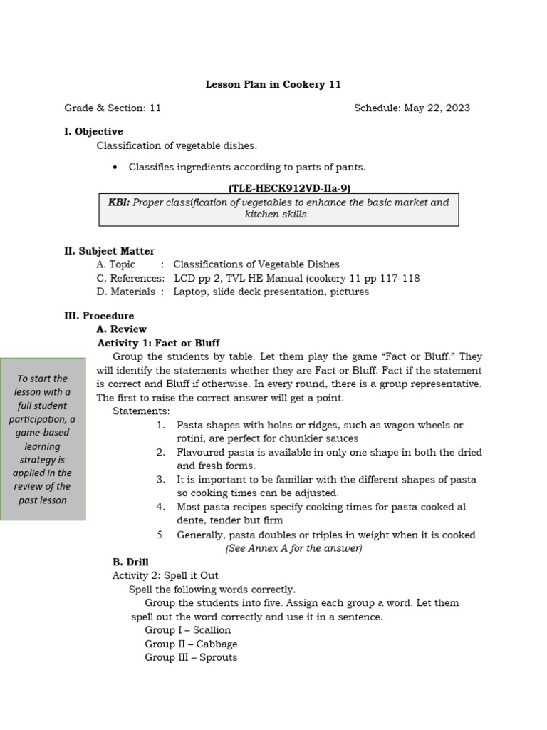 Cookery 11: Vegetable Classification | PDF | Vegetables | Pasta