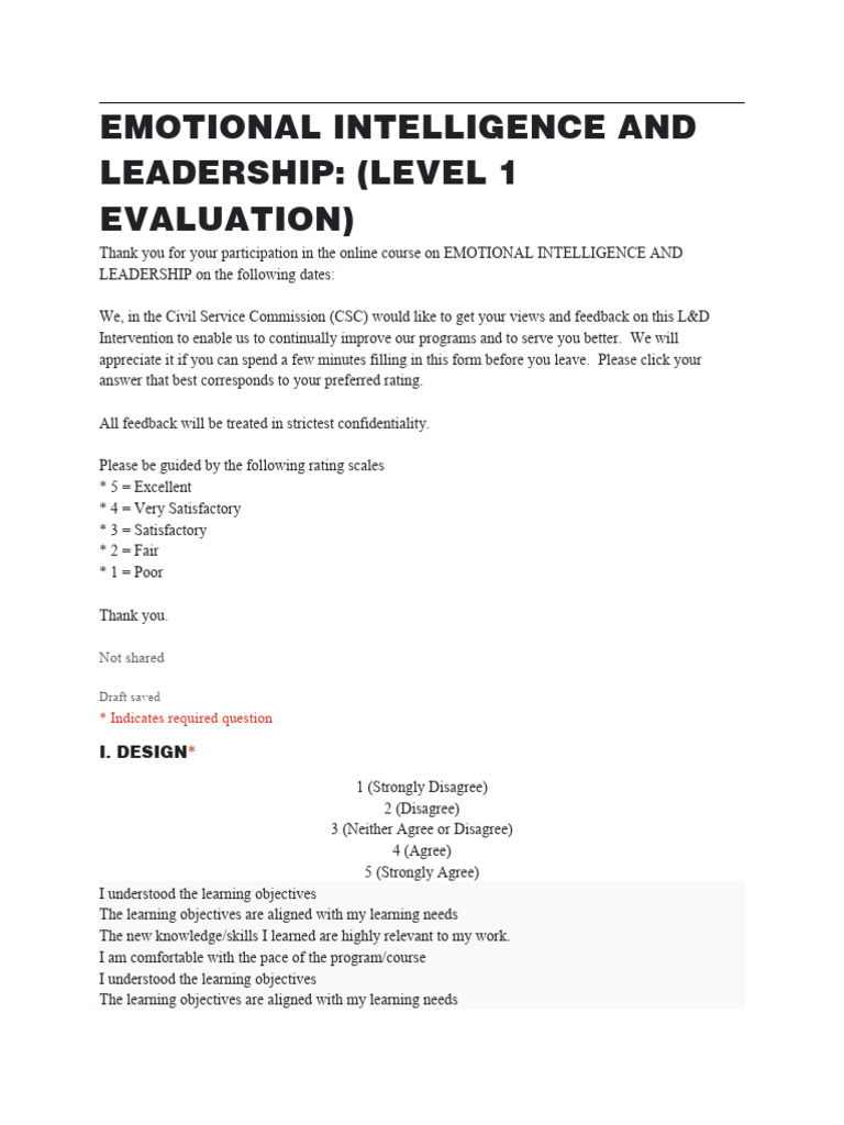 Sample Evaluation EMOTIONAL INTELLIGENCE AND LEADERSHIP | PDF | Leadership | Learning