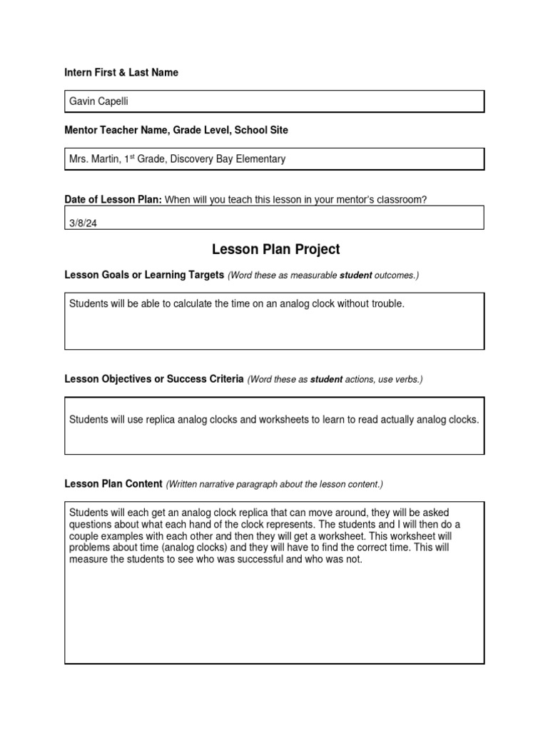internship ccss lesson plan template 2 | PDF | Lesson Plan | Education Theory