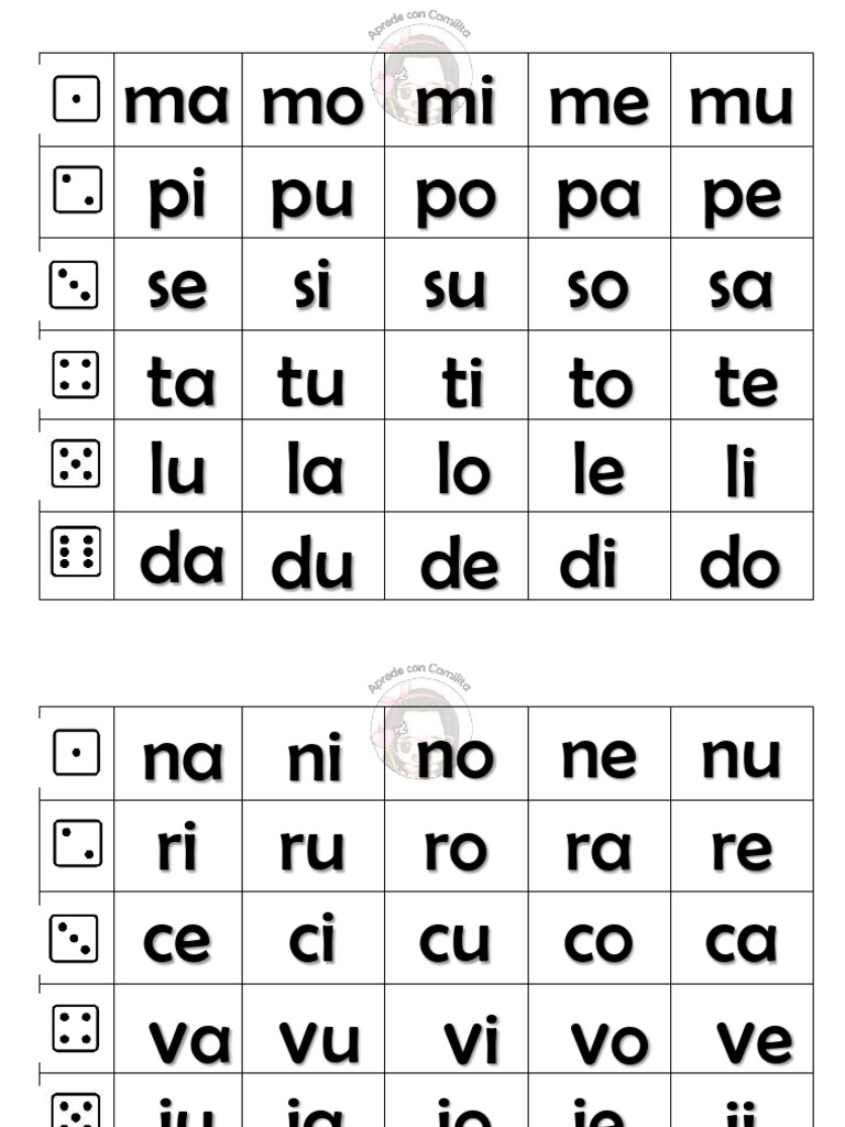 SÍLABAS Y PALABRAS CON DADO Aprende Con Camilita | PDF