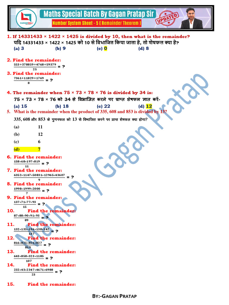 253568number System Sheet-5 - Crwill | PDF | Numbers | Mathematical Objects