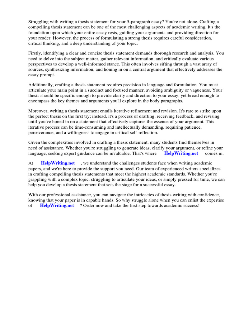 Thesis Statement 5 Paragraph Essay | PDF | Essays | Thesis