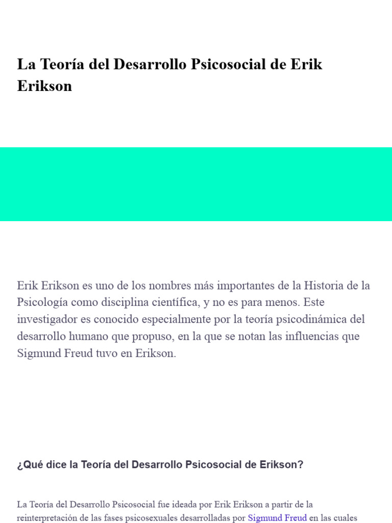 La Teoría Del Desarrollo Psicosocial de Erik Erikson | PDF