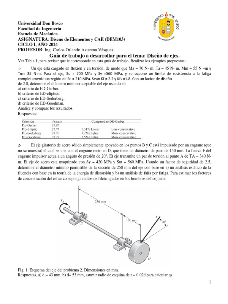 Guia de Trabajo - Ejes - Ciclo I - 2024 | PDF | Engranaje | Rodamiento (Mecánico)