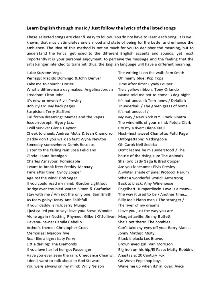 Learn English Through Music | PDF