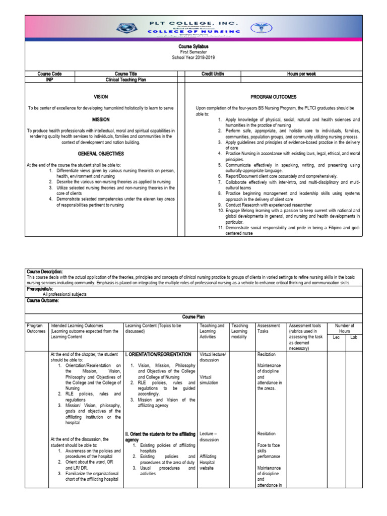 Course Syllabus | Download Free PDF | Nursing | Evaluation