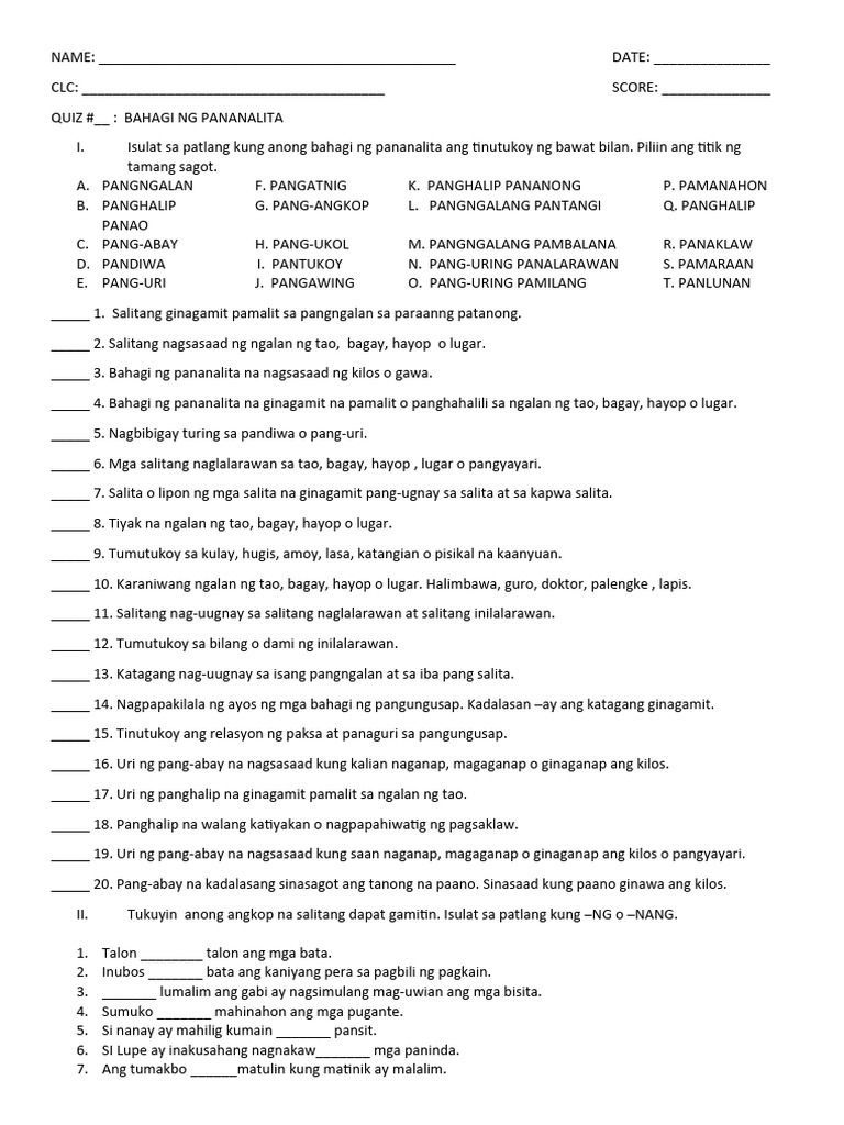 Bahagi NG Pananalita 2 | PDF