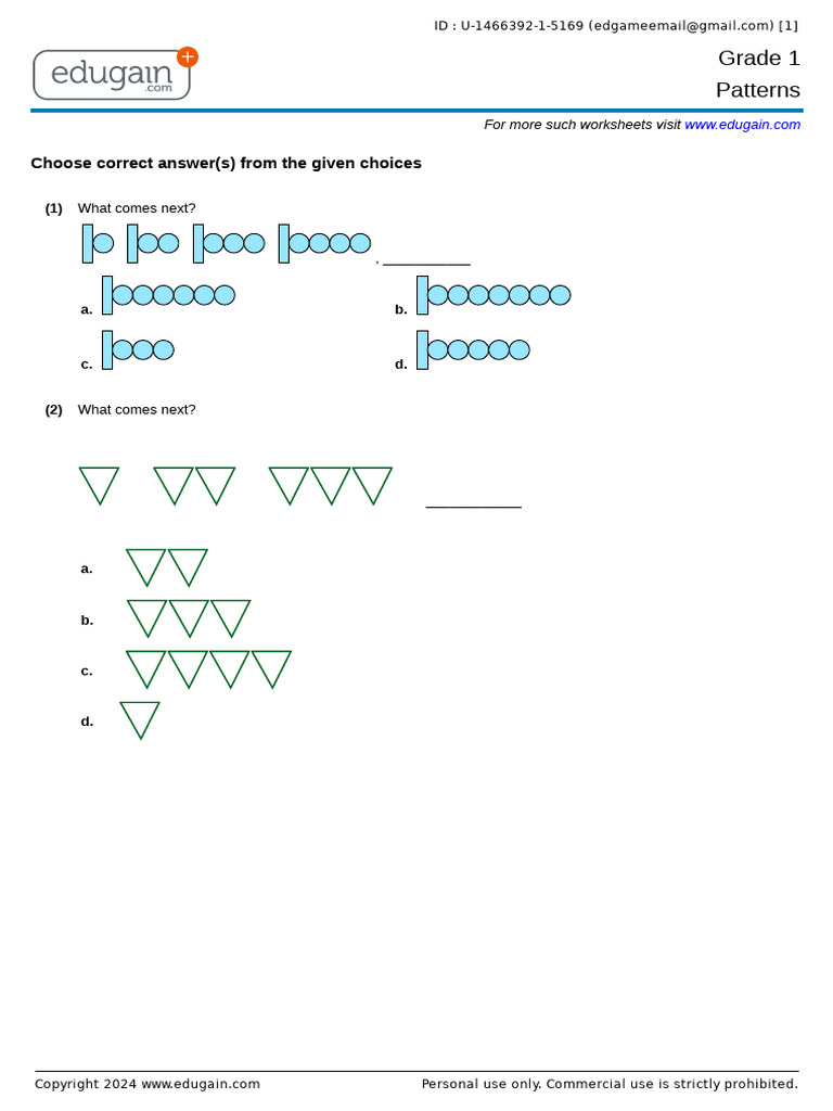 Grade1 05 Patterns Olympiad Edugain | PDF | Freedom Of Expression Law ...