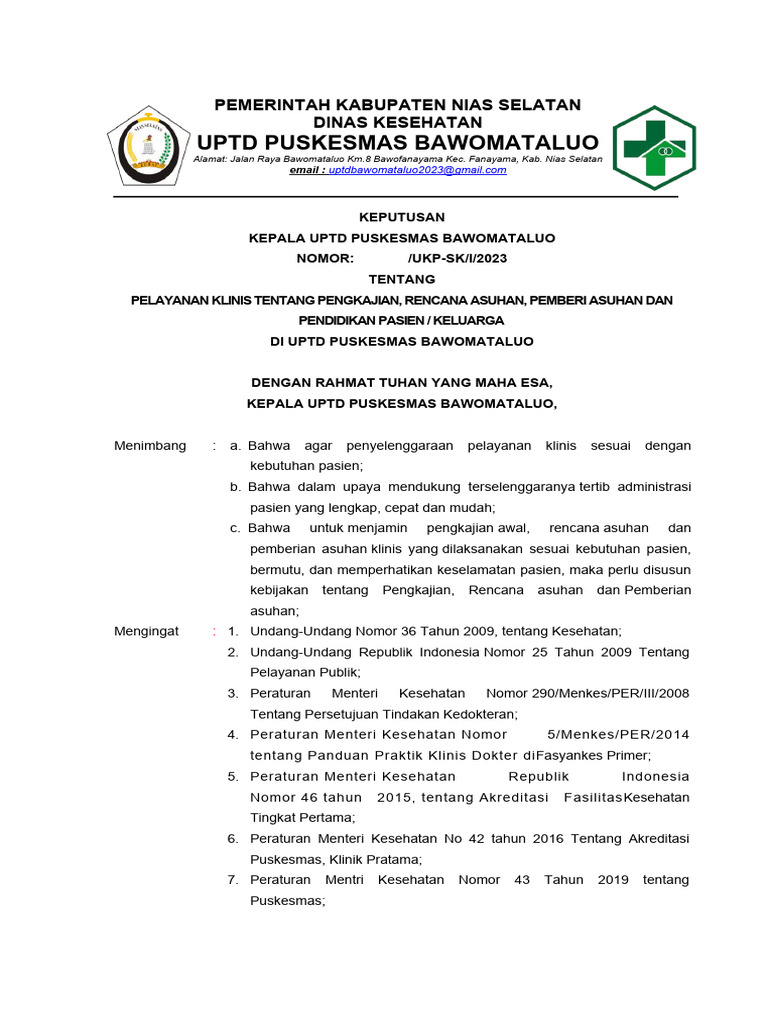 3.2.1.a1 SK Pengkajian, Rencana Asuhan, Pemberi Asuhan Dan Pendidikan Pasien BMTL | PDF