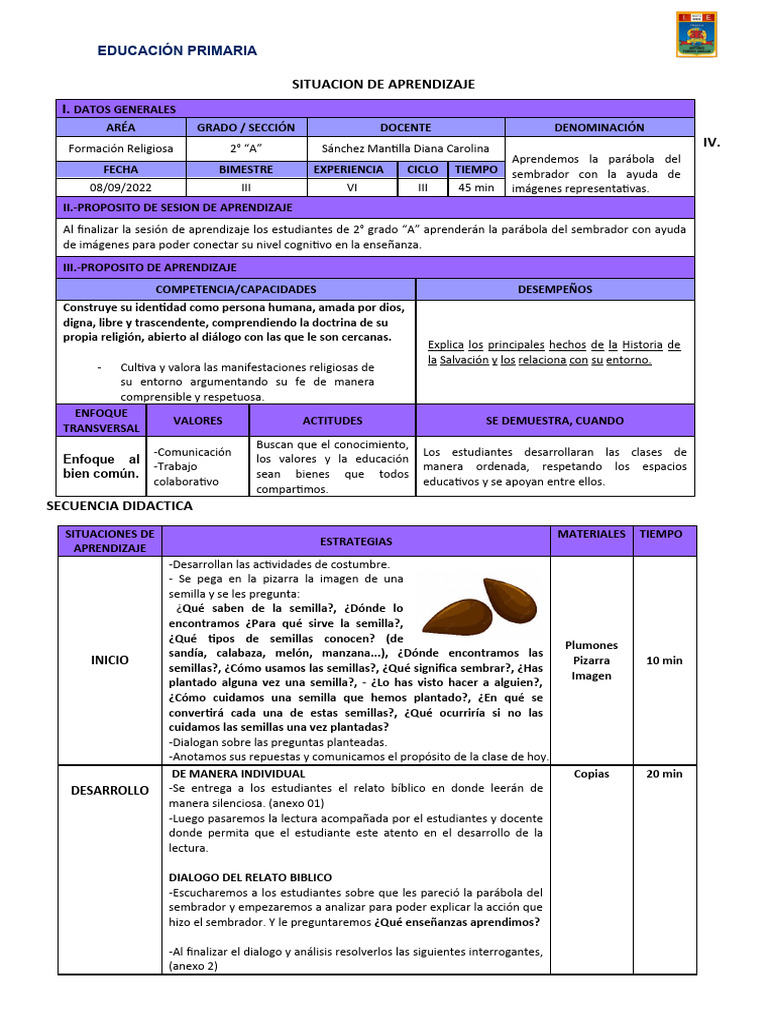 Jueves-Religión-Situacion de Aprendizaje | Descargar gratis PDF | Aprendizaje | Maestros