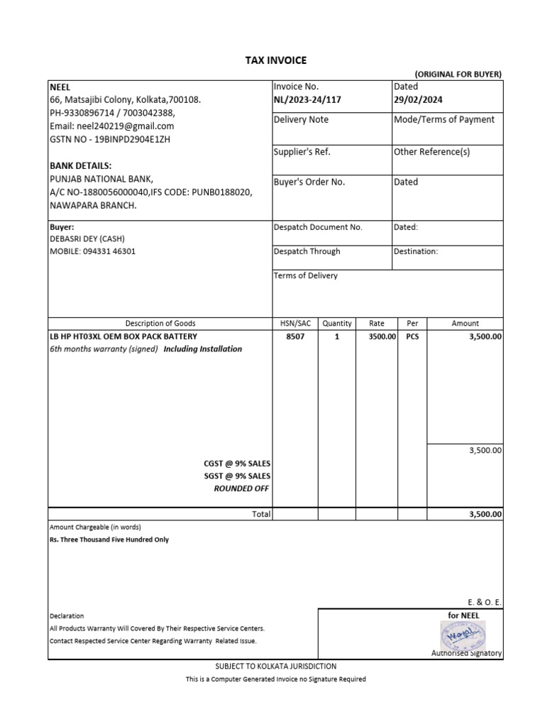 Battery Invoice | PDF | Invoice | Government Finances