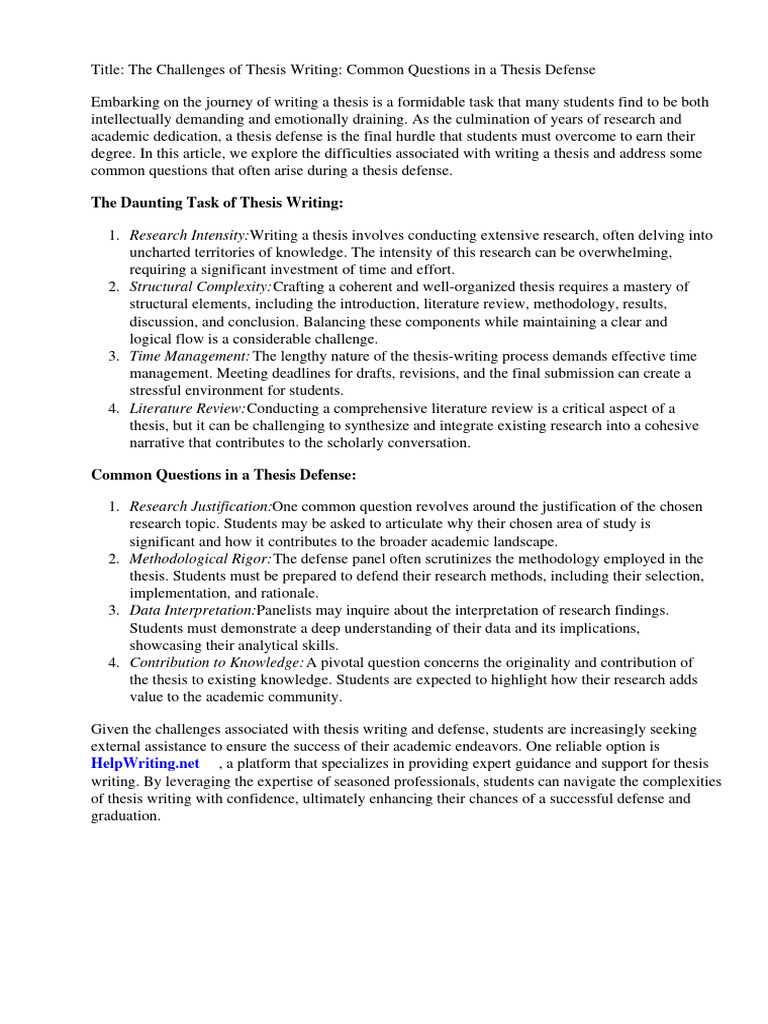 Common Questions in A Thesis Defense | PDF | Thesis | Methodology