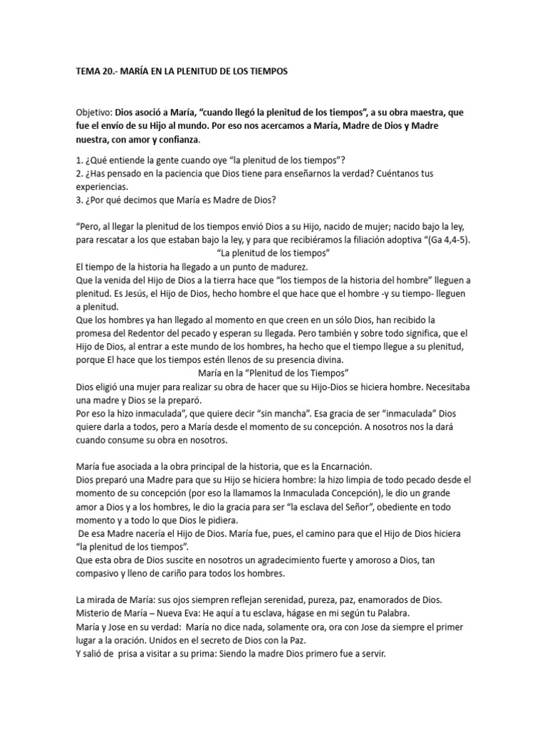 Tema 20 - Maria en La Plenitud de Los Tiempos | PDF | María, madre de Jesús | Creencia religiosa ...