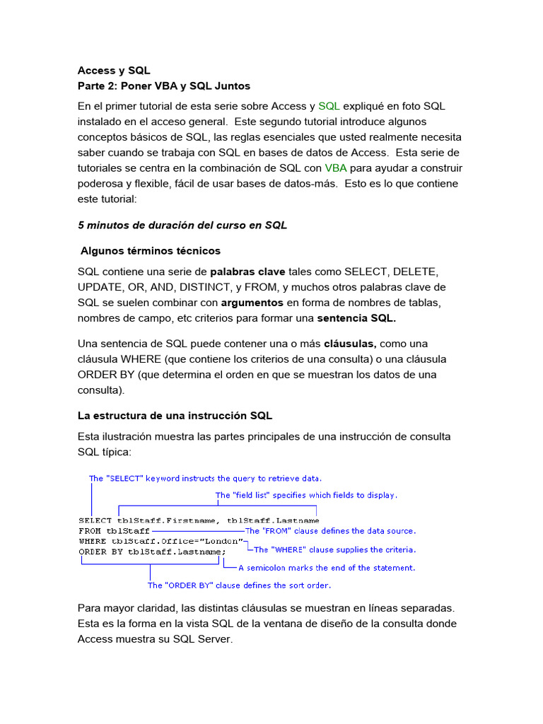 Pasar Sql A Vba Pdf Sql Lenguaje De Programación