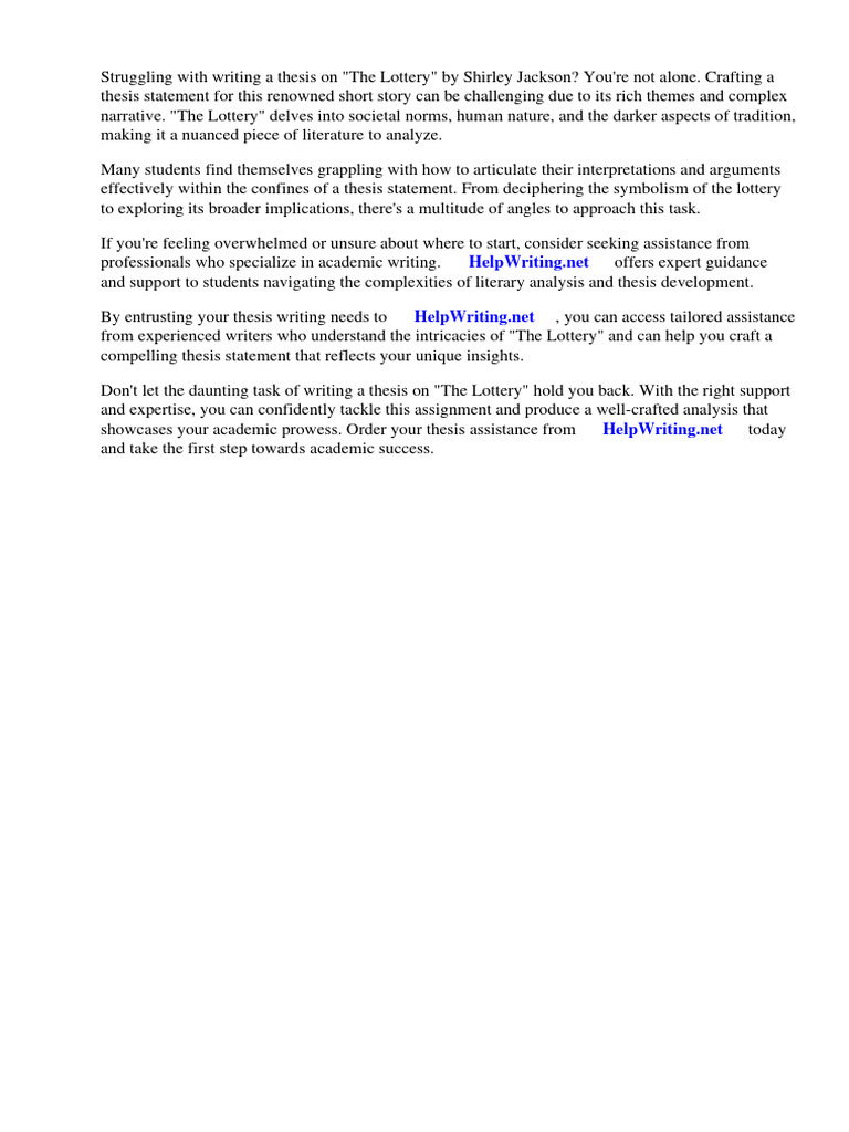 The Lottery Shirley Jackson Thesis Statement Pdf Social Science 5431
