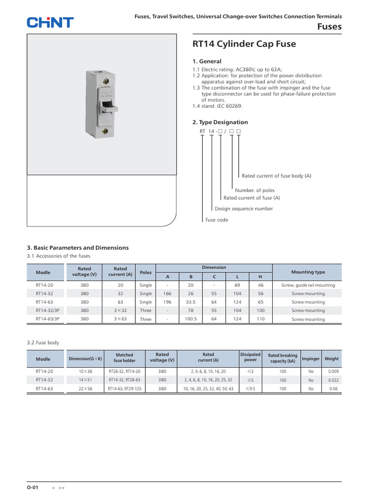 RT14 Cylinder Cap Fuse Specifications | PDF | Fuse (Electrical ...
