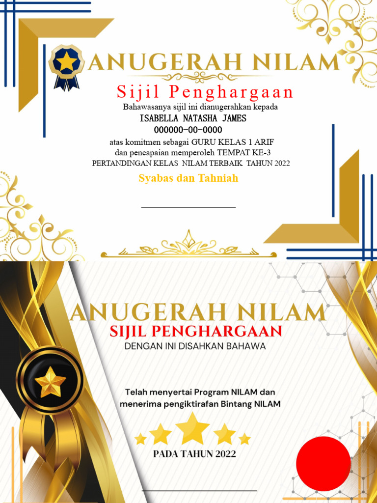 Template Sijil Nilam 2023 | PDF