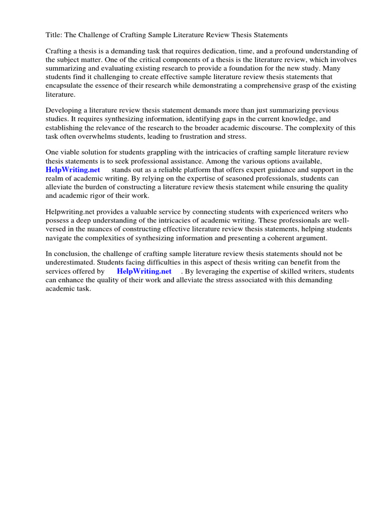 Sample Literature Review Thesis Statements | PDF | Thesis | Essays