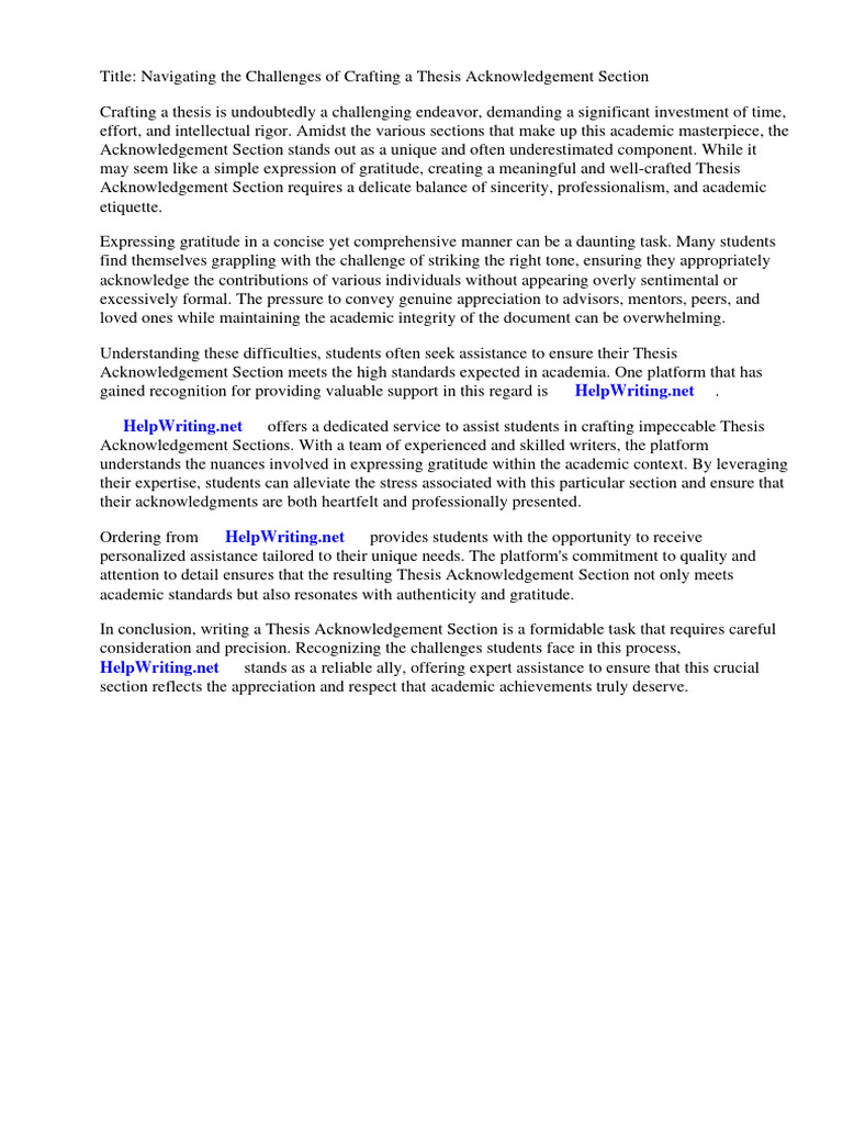 Thesis Acknowledgement Section | PDF