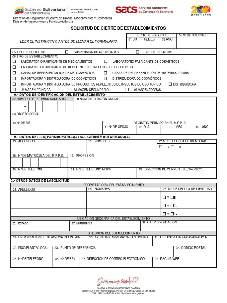 25 Form Solicitud de Cierre de Establecimientos 1 | PDF | Farmacéutico