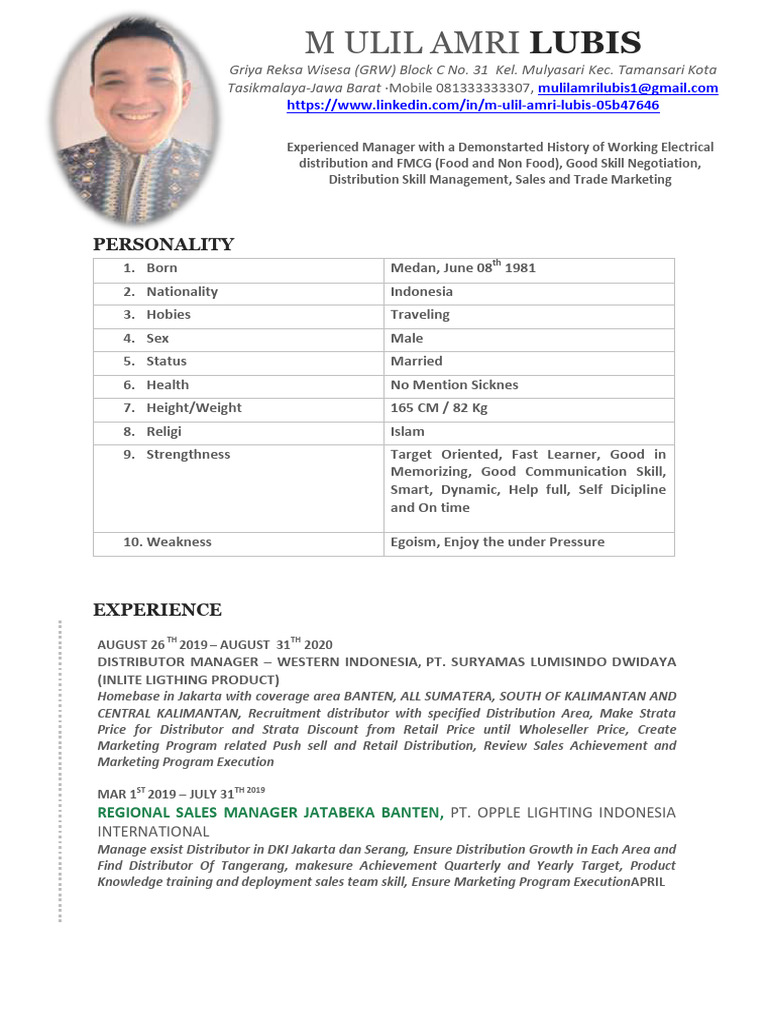 CV M ULIL AMRI LUBIS New (Add Photo) | PDF | Sales | Marketing