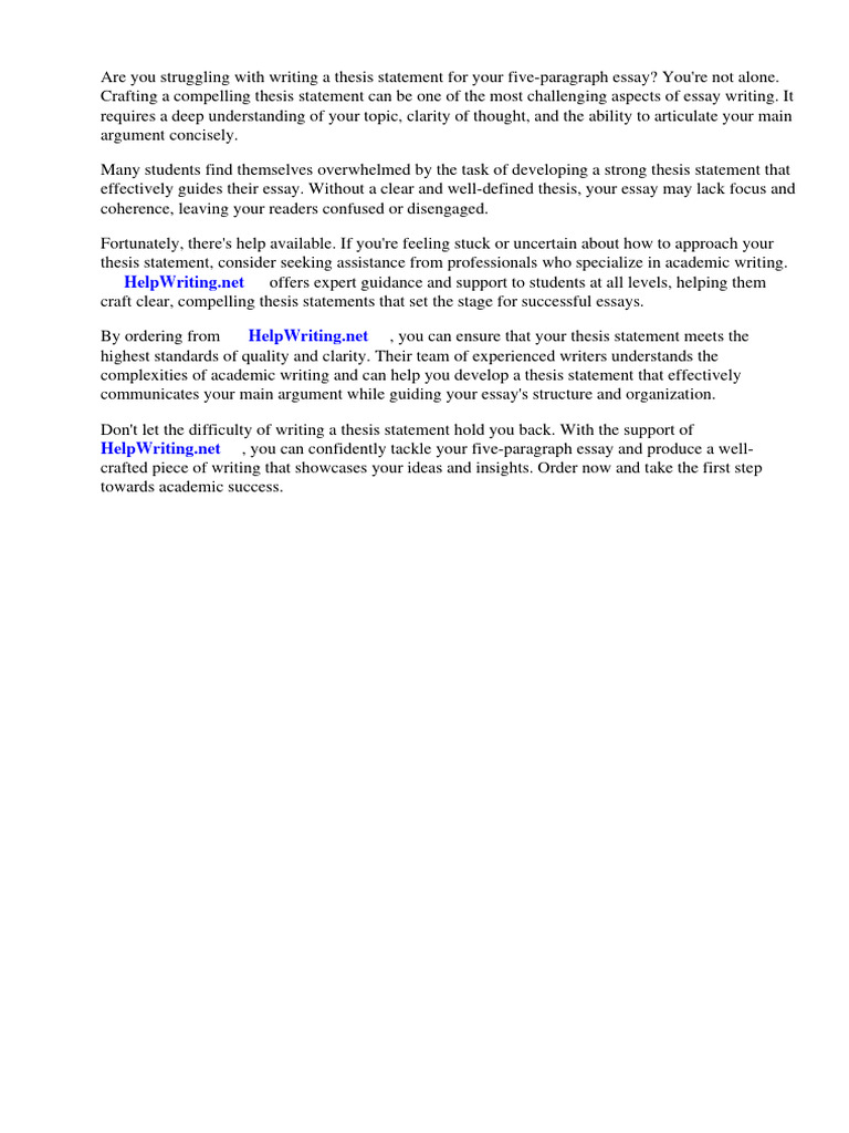Example of Five Paragraph Essay With Thesis Statement | PDF | Essays ...