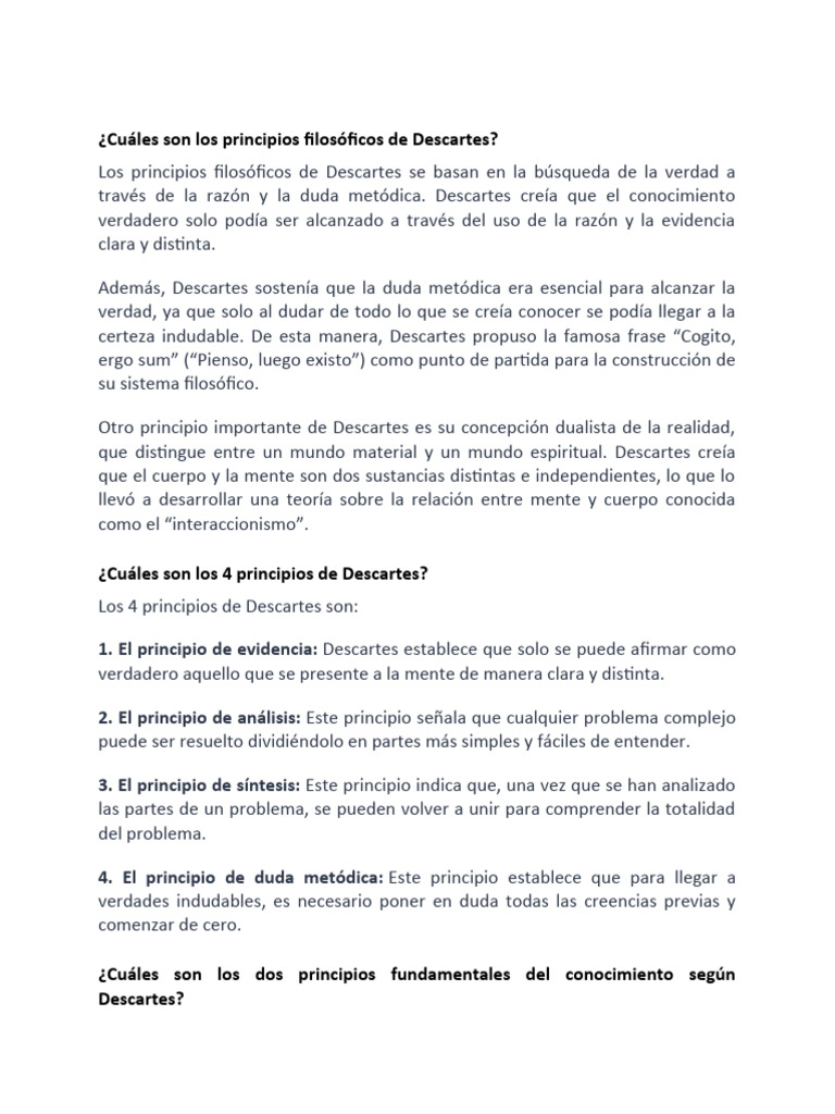 Cuáles Son Los Principios Filosóficos de Descartes | PDF