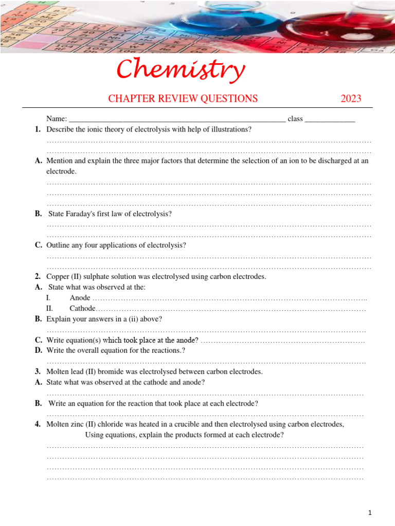 Assignment of Electrolysis 2023 Book | PDF | Anode | Electrode