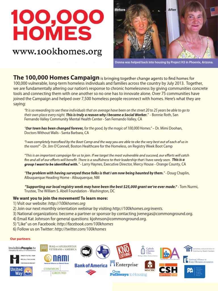 100khomes 2-Page Brochure 4-2011 | PDF | Los Angeles | Homelessness