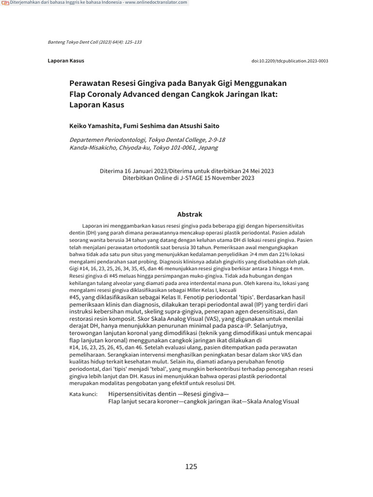 Treatment of Gingival Recession in Multiple Teeth Using - En.id | PDF