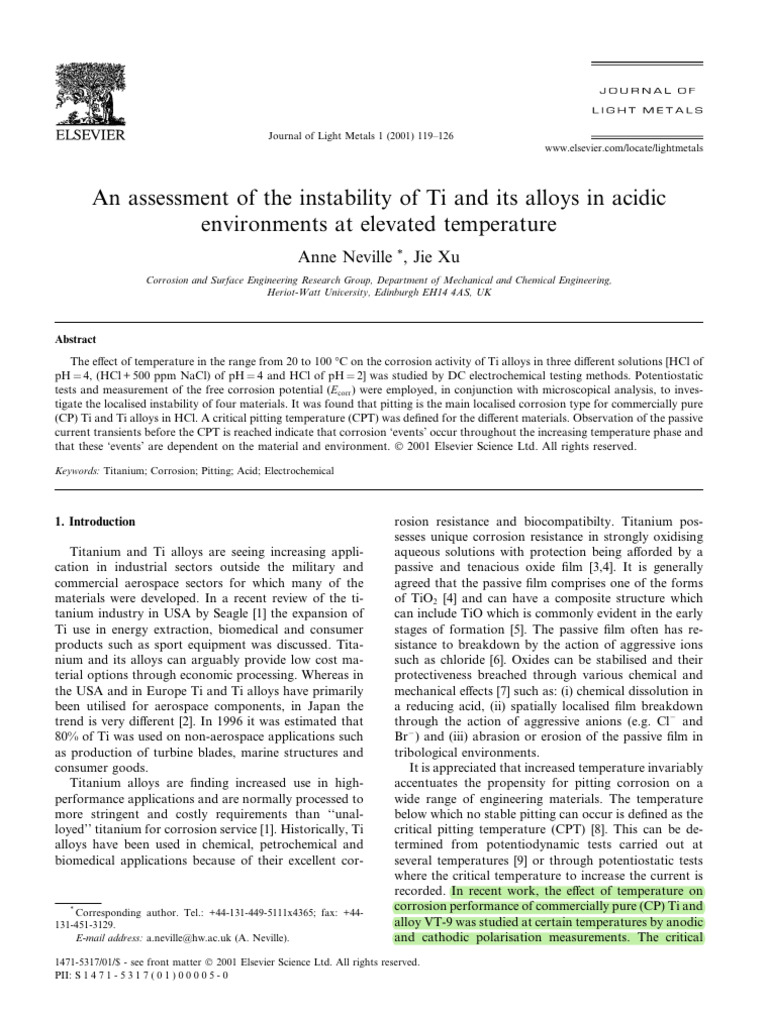 Study of Titanium in Seawater | PDF | Corrosion | Titanium