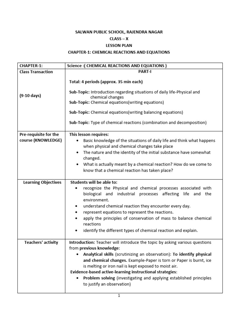 Lesson Plan Part-I | PDF | Chemical Reactions | Chemical Substances