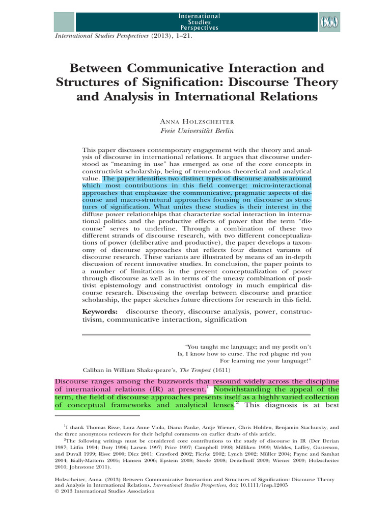 Between Communicative Interaction and Structures of Signification - Anna Holzscheiter | PDF ...