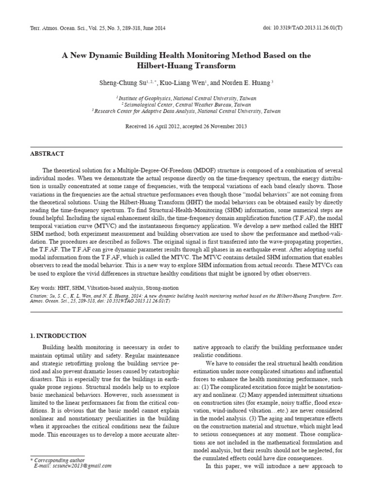 A New Dynamic Building Health Monitoring Method Based On The Hilbert Huang Transform Pdf
