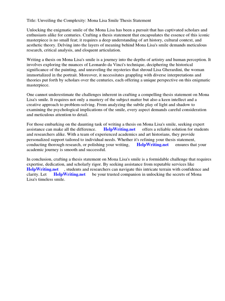Mona Lisa Smile Thesis Statement | PDF