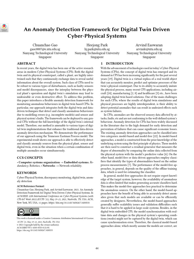 An Anomaly Detection Framework For Digital Twin Driven Cyber Physical