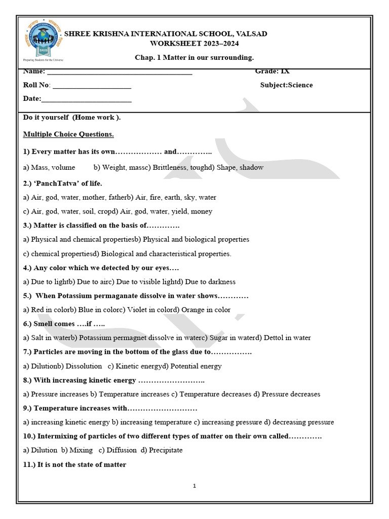 STD 9 CH 1 Matter in Our Surrounding | PDF