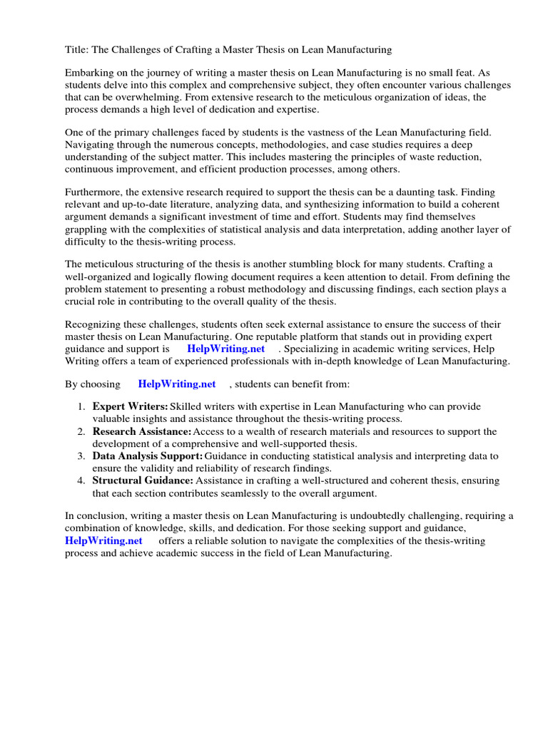 Master Thesis Lean Manufacturing | PDF | Lean Manufacturing | Supply Chain