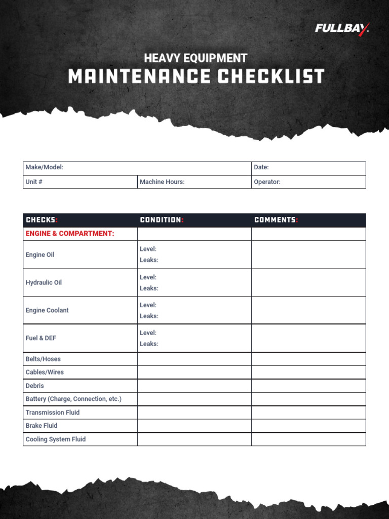 Fullbay_Heavy_Equipment_Maintenance_Checklist | PDF