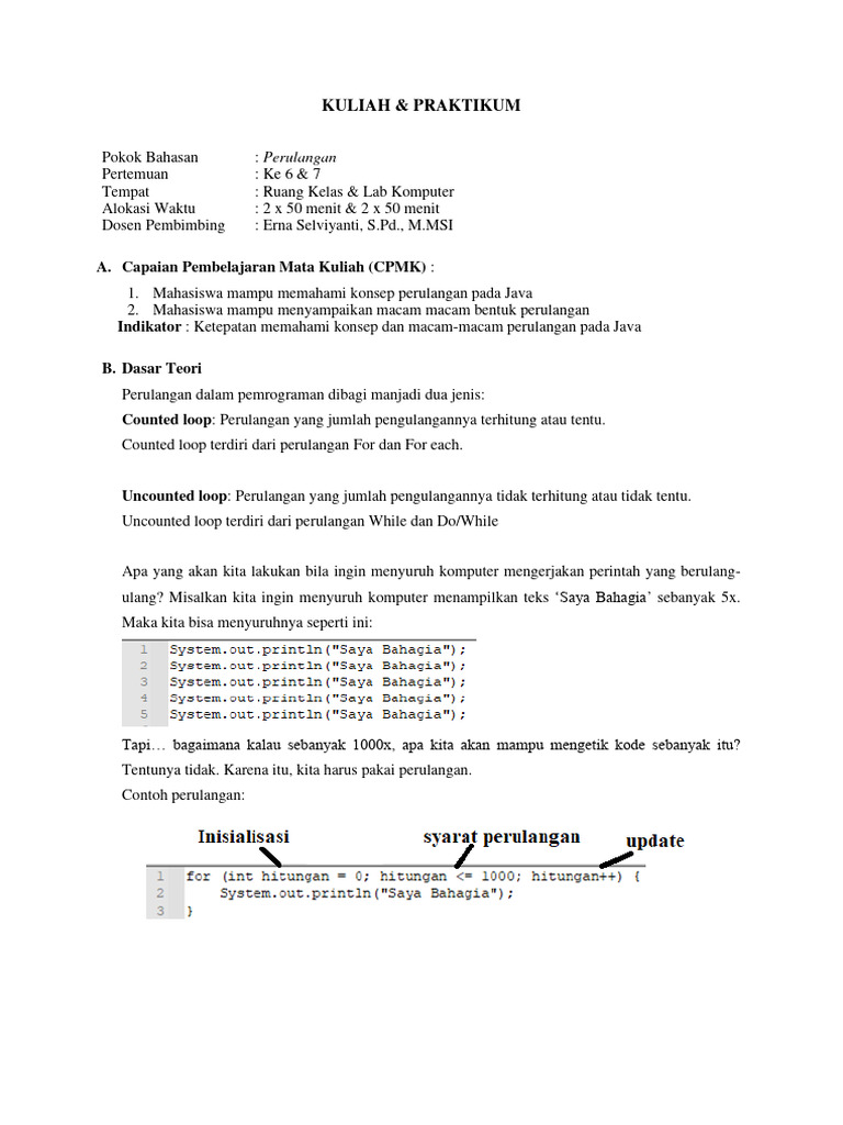 Pertemuan Ke 6 & 7 Selvi - Perulangan | PDF