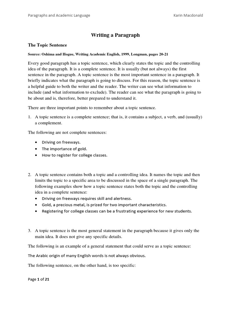 Paragraphs, Topic Sentences and Academic Language | PDF