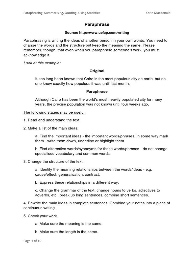 Paraphrasing and Summarizing Techniques | PDF | Car | Adverb
