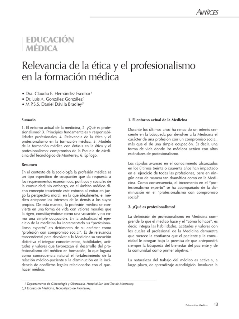 Rev 06 Relevancia de La Tica y El Profesionalismo en La Formaci n m Dica | PDF | Plan de ...