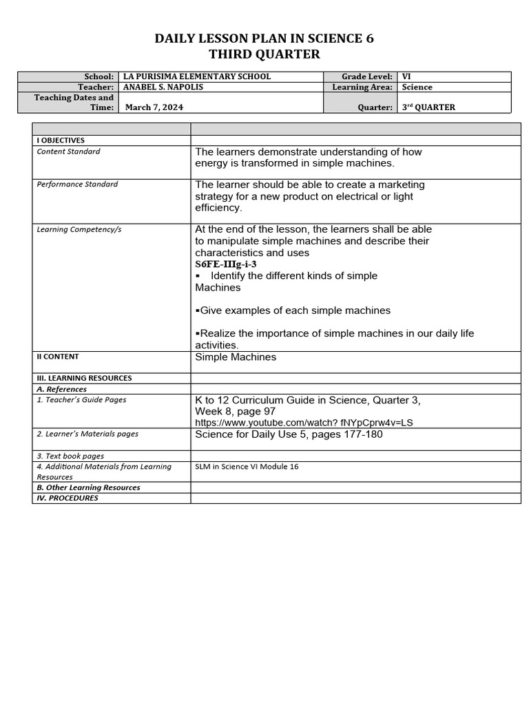 DLP Science-6 Q3 Simple-Machines-1 | PDF