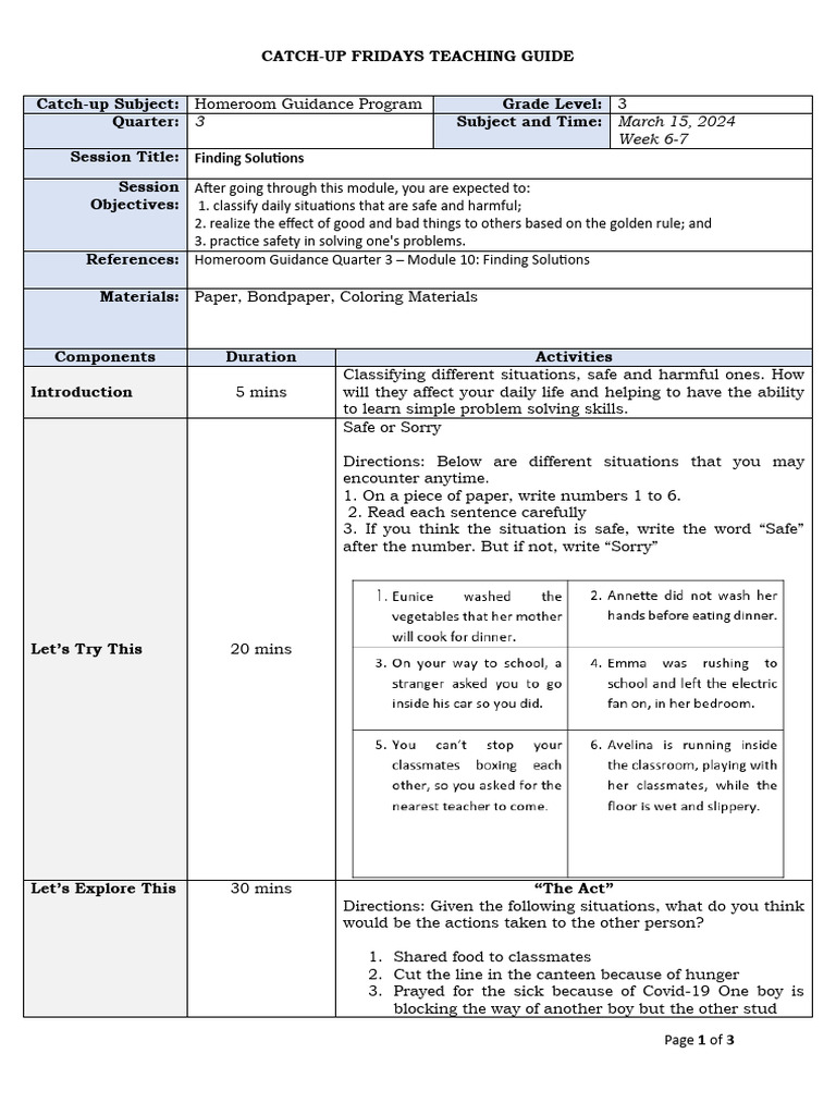Week 6 7 HGP DLL Teaching Guide Grade 3 | PDF | Behavior Modification | Cognition
