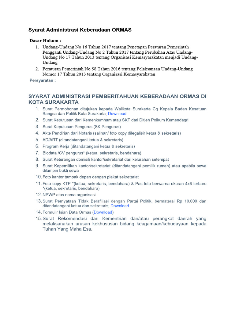 Syarat Administrasi Keberadaan ORMAS | PDF | Pengelolaan Keuangan & Uang | Ilmu Sosial