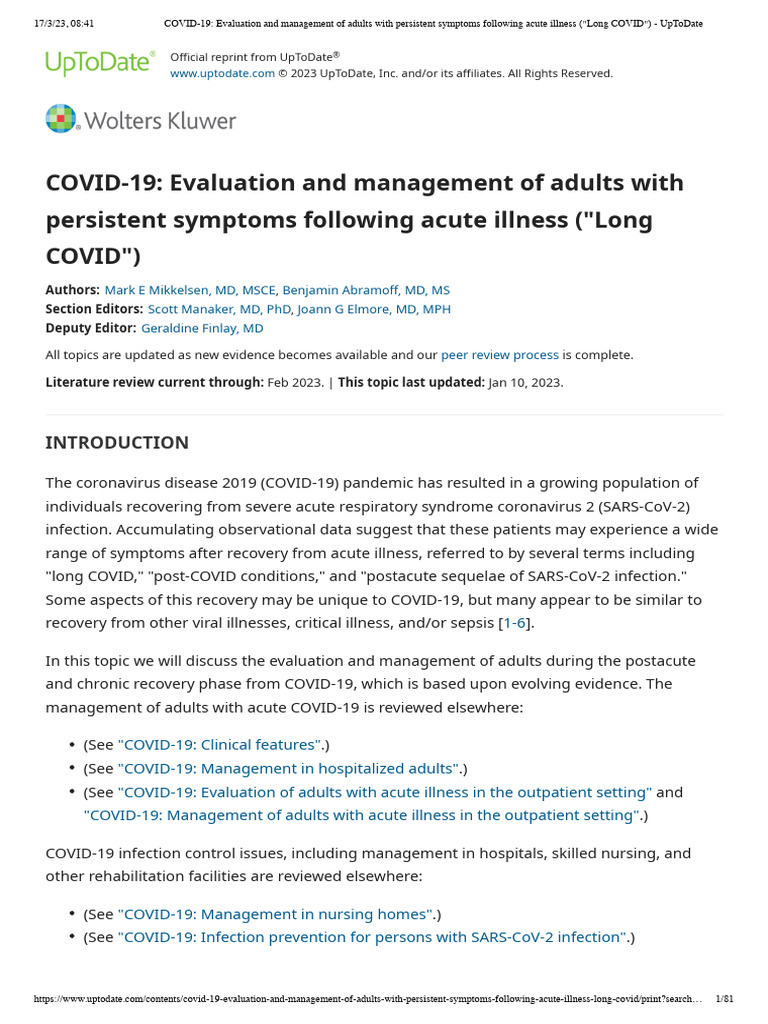 COVID-19 - Evaluation and Management of Adults With Persistent Symptoms Following Acute Illness ...