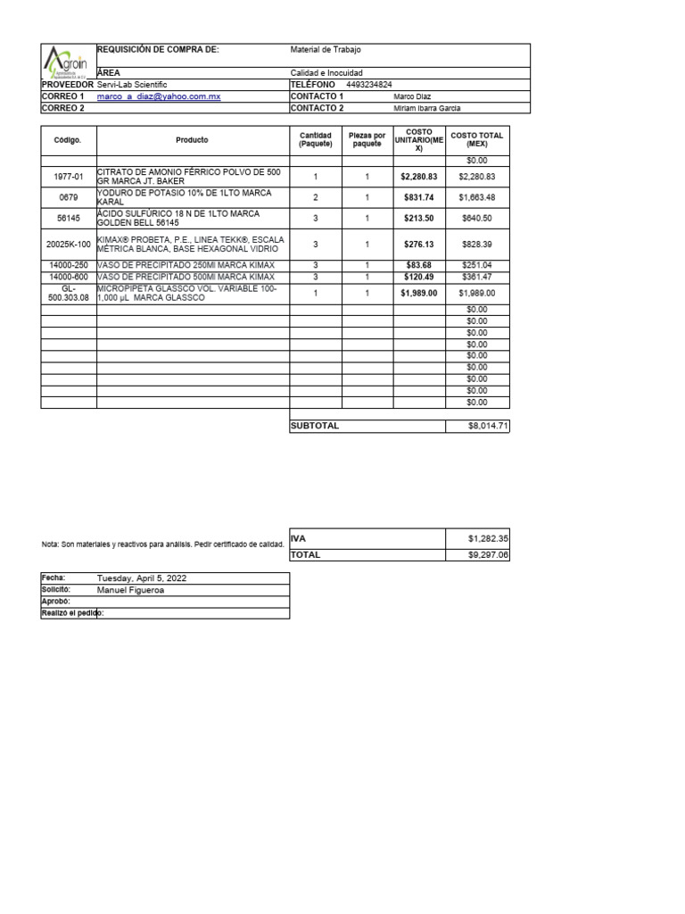 Requisición Servi-Lab 04 | PDF